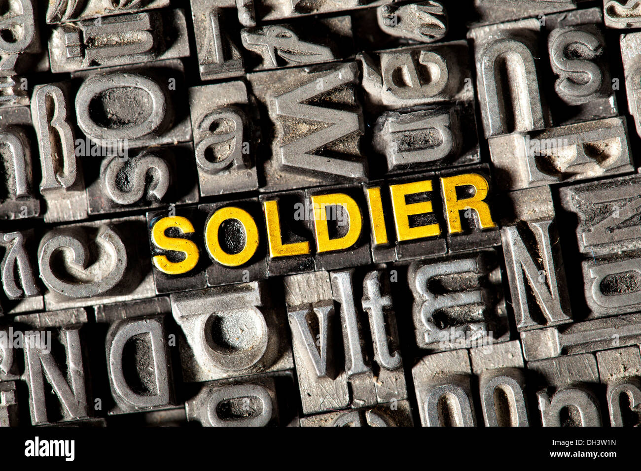 Old lead letters forming the word "SOLDIER Stock Photo - Alamy