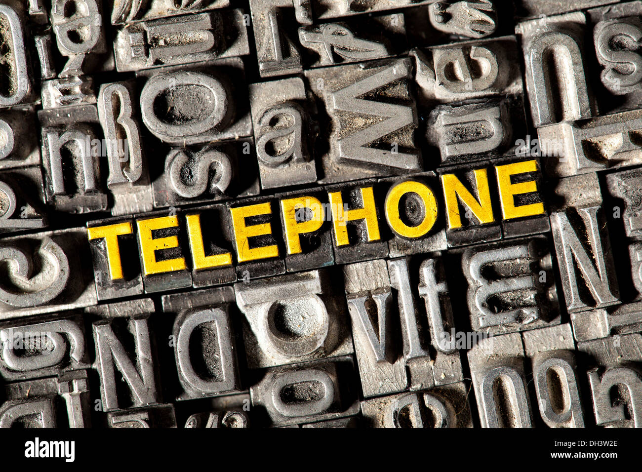 Old lead letters forming the word "TELEPHONE Stock Photo - Alamy