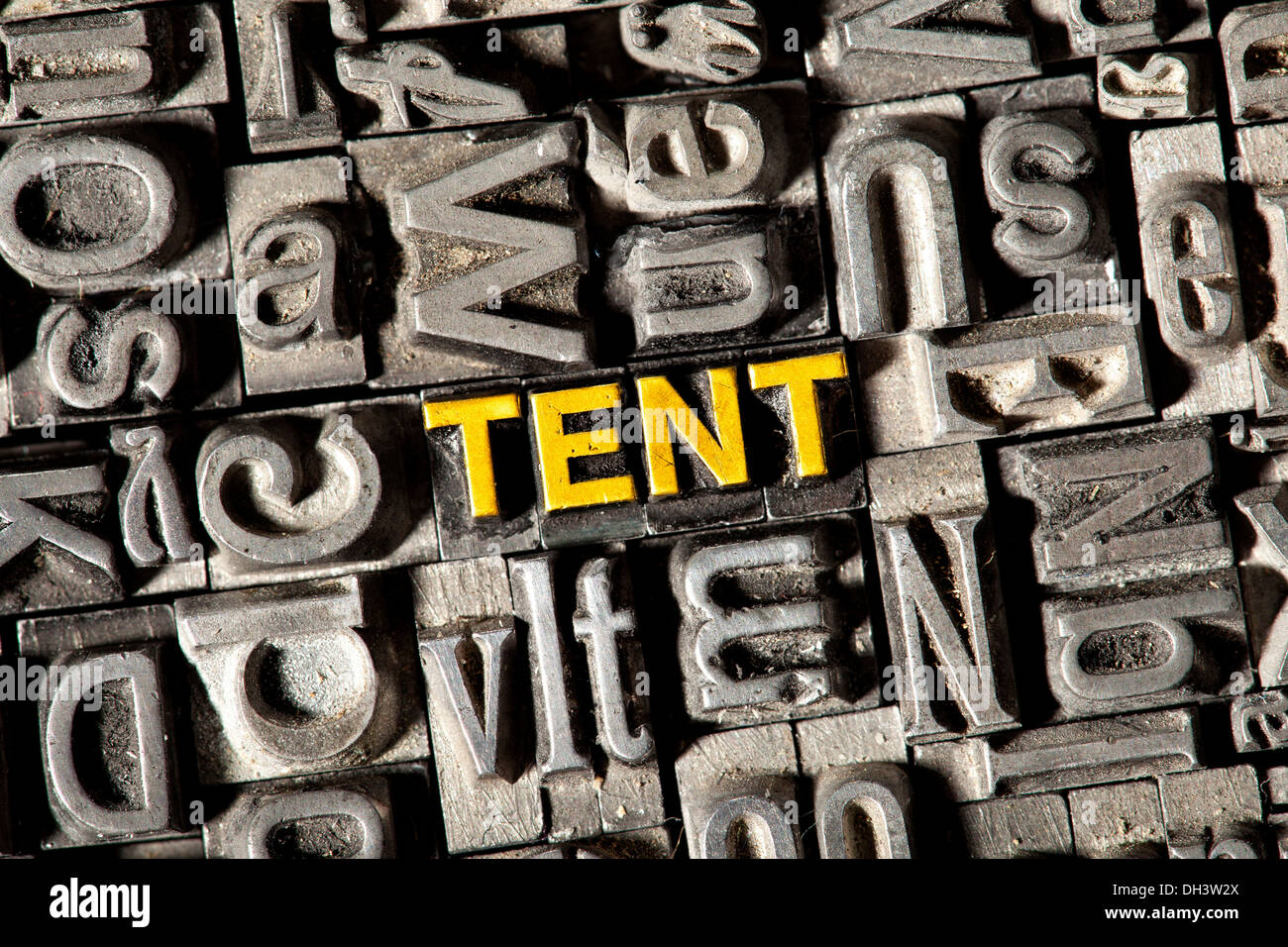 Old lead letters forming the word "TENT Stock Photo - Alamy
