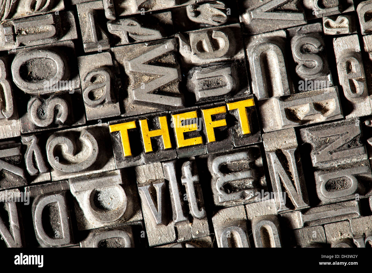 Old lead letters forming the word "THEFT Stock Photo - Alamy