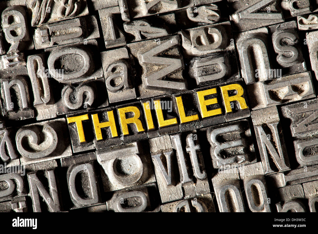 Old lead letters forming the word "THRILLER Stock Photo - Alamy