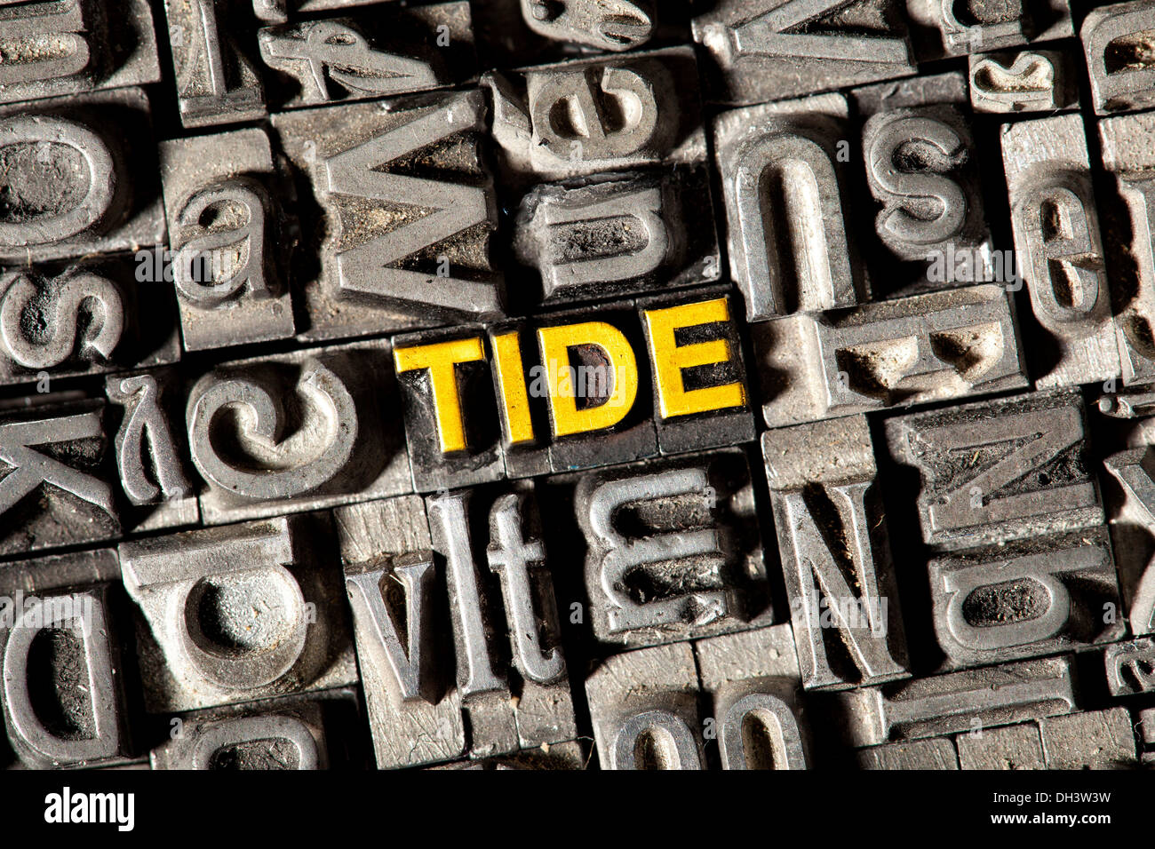Old lead letters forming the word "TIDE Stock Photo - Alamy
