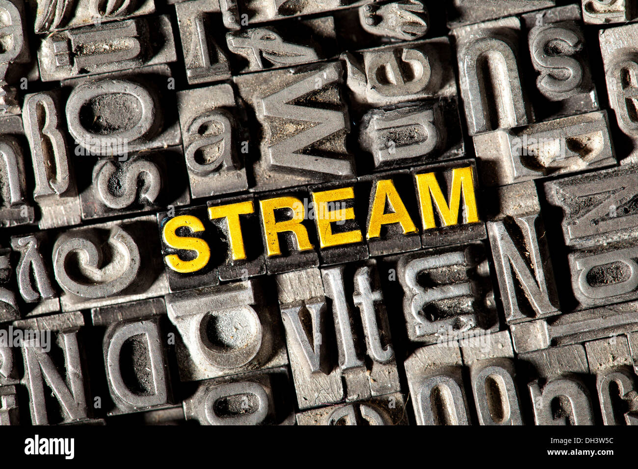 Old lead letters forming the word "STREAM Stock Photo - Alamy