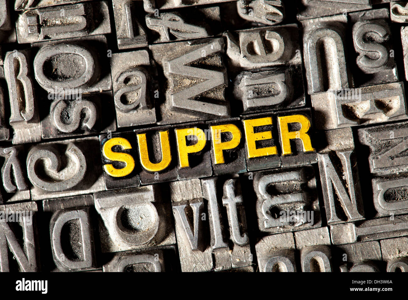 Old lead letters forming the word "SUPPER Stock Photo - Alamy