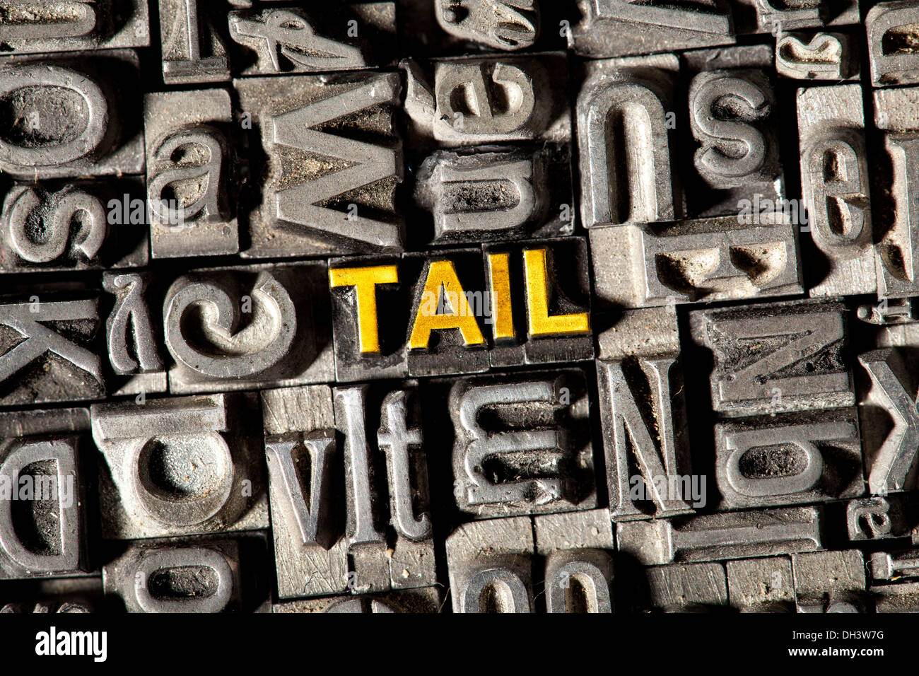 Old lead letters forming the word "TAIL Stock Photo - Alamy