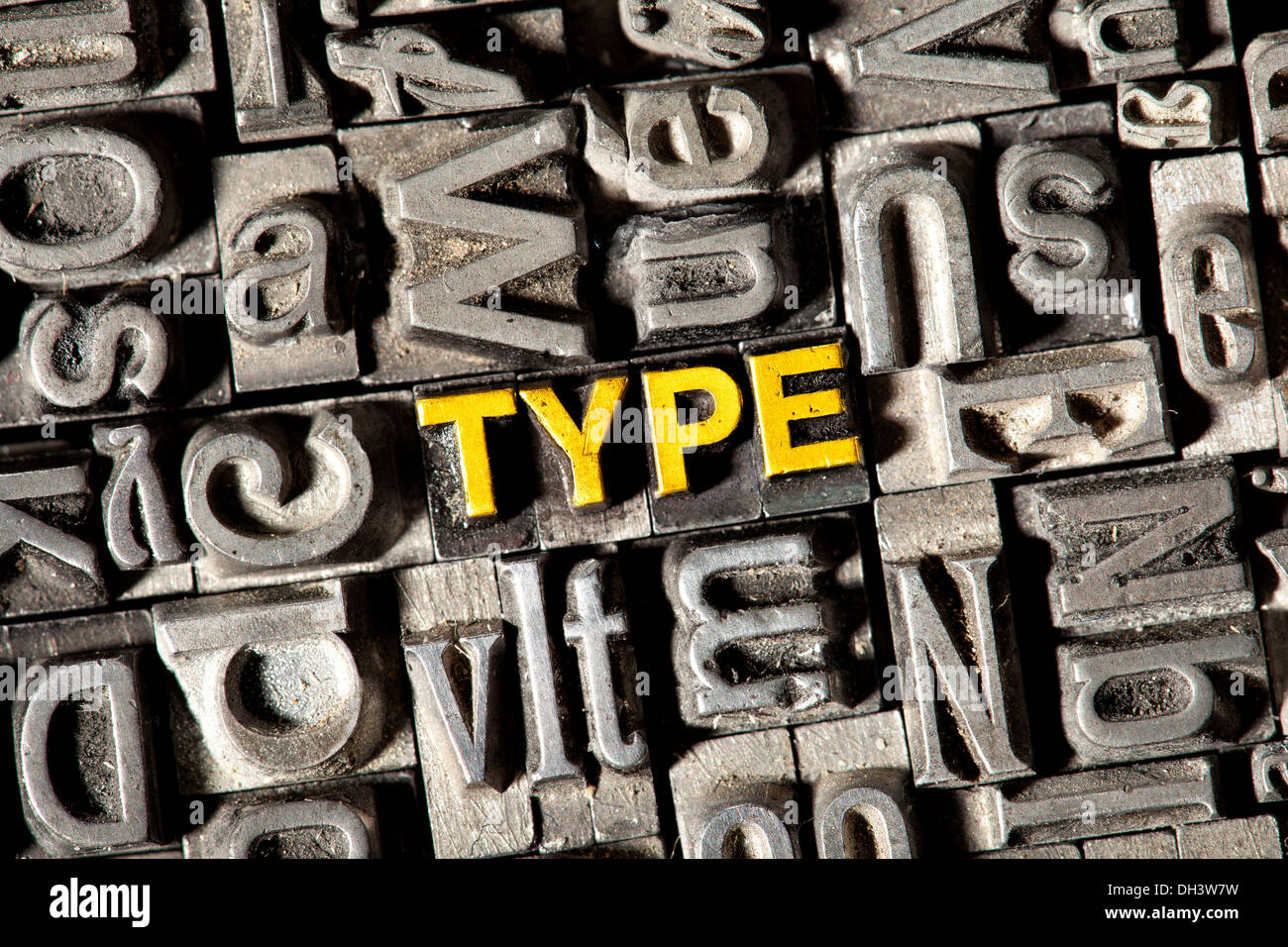 Old lead letters forming the word Type Stock Photo - Alamy