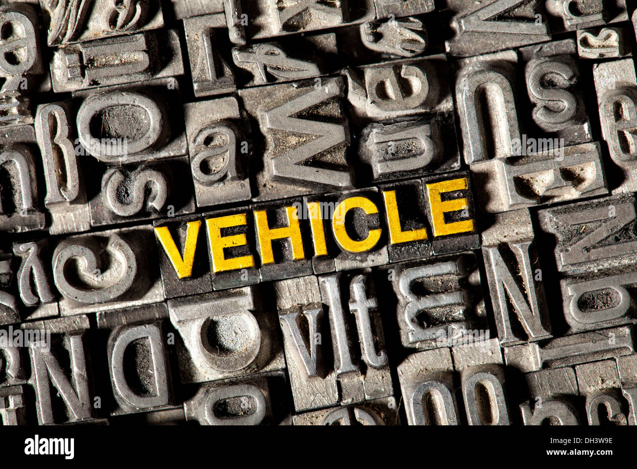 Old lead letters forming the word Vehicle Stock Photo - Alamy