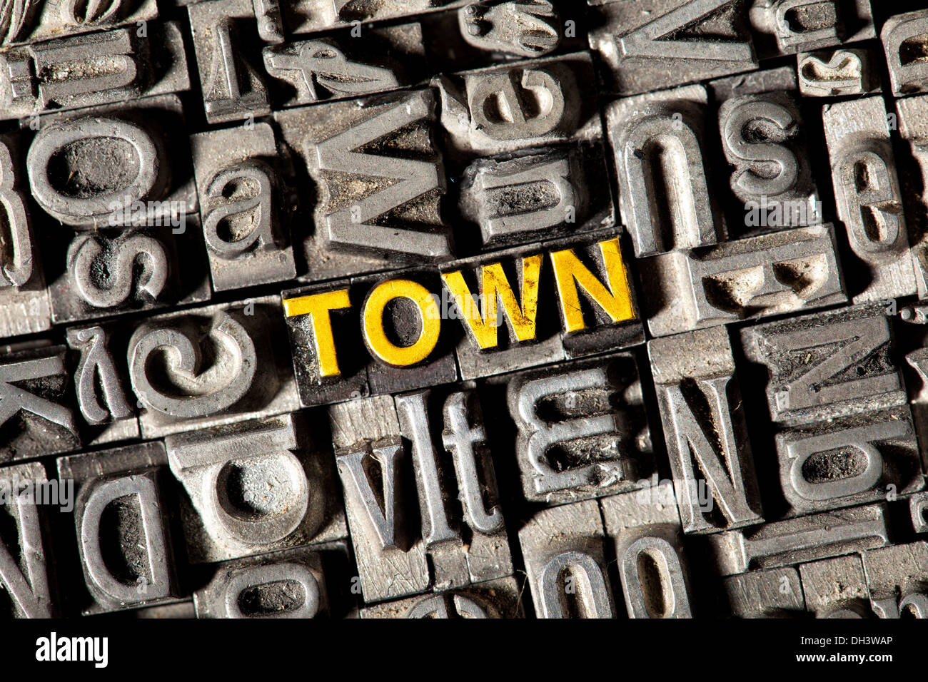 Old lead letters forming the word Town Stock Photo - Alamy