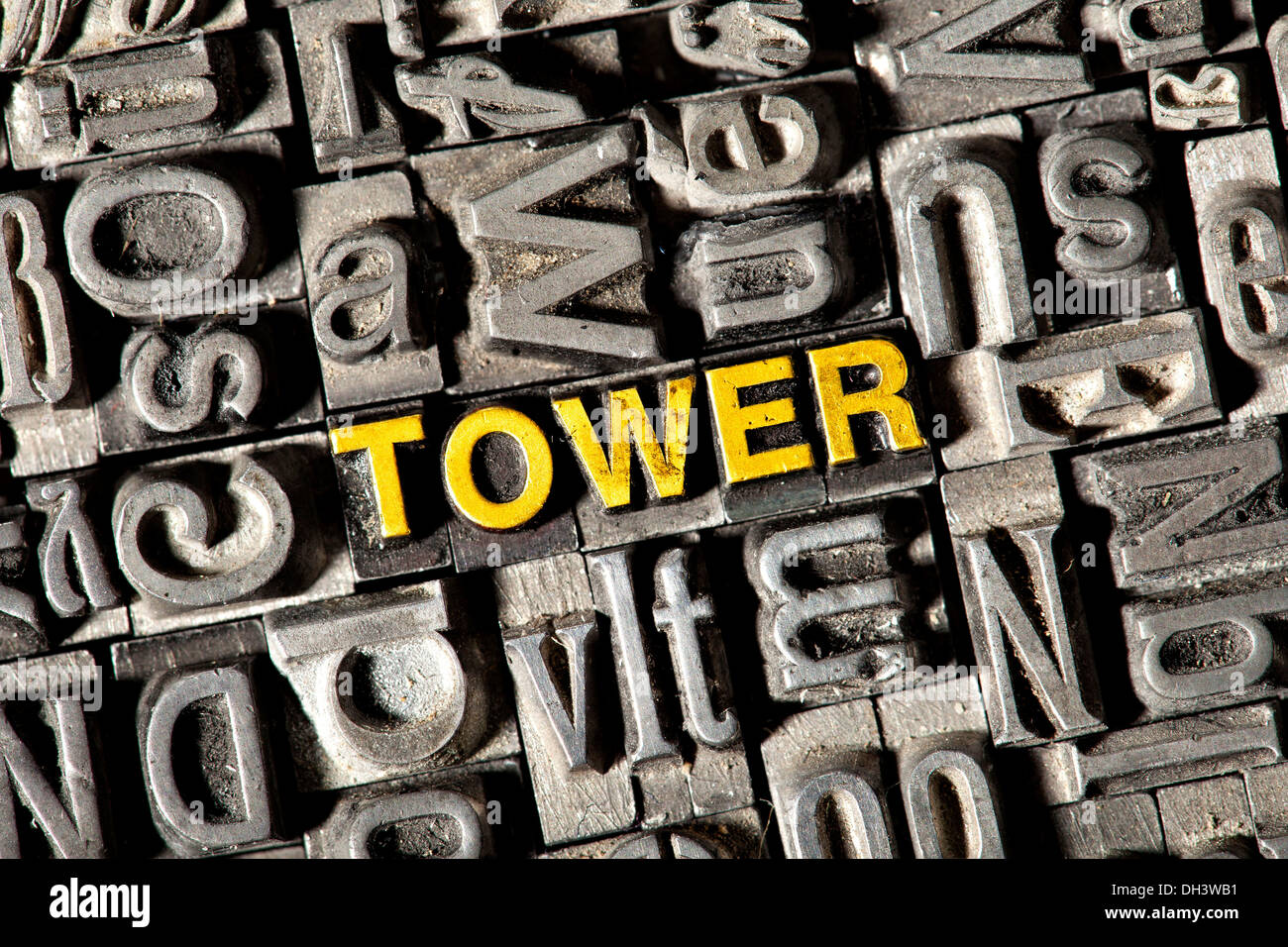 Old lead letters forming the word Tower Stock Photo - Alamy