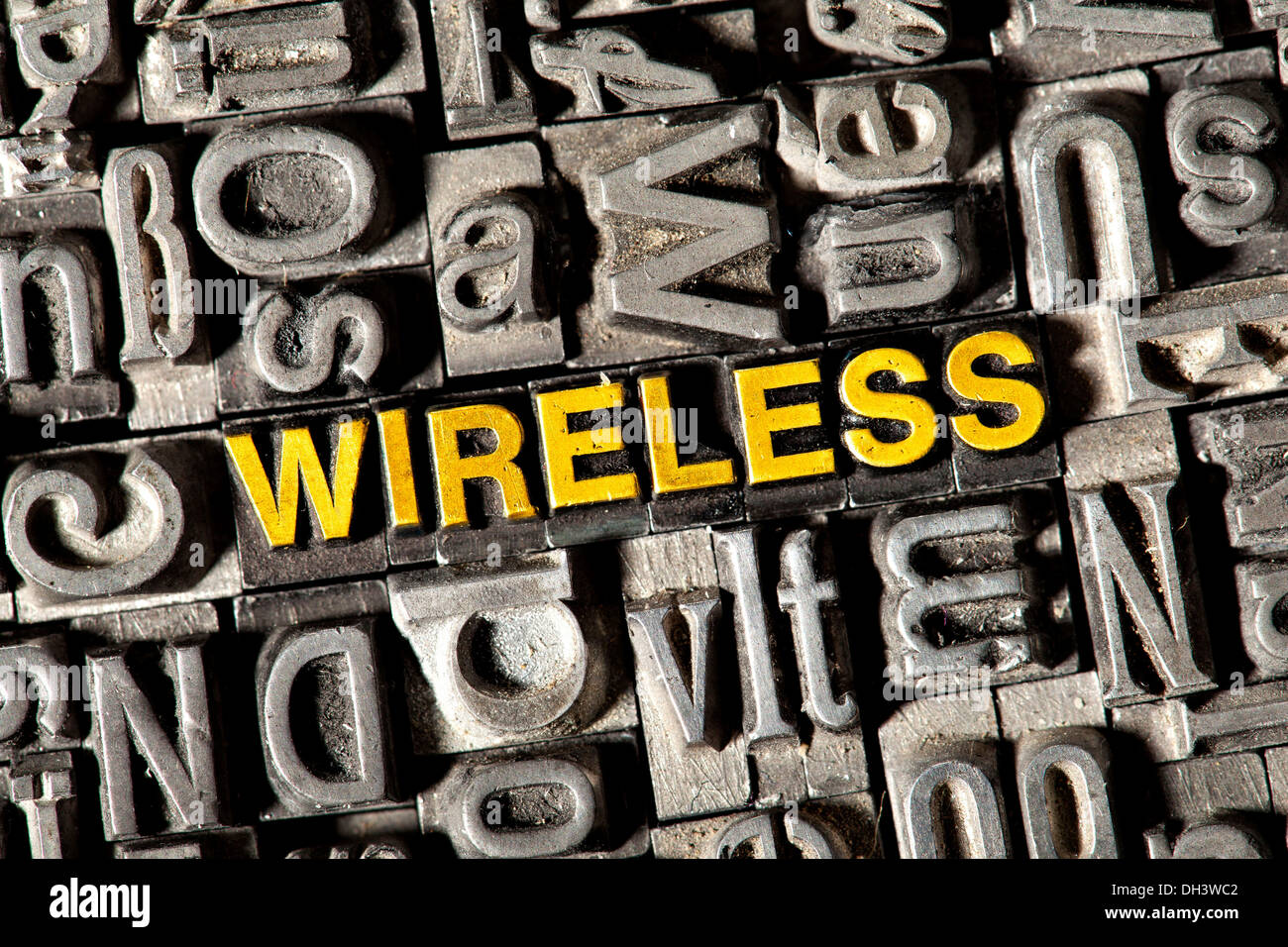 Old lead letters forming the word "wireless Stock Photo - Alamy