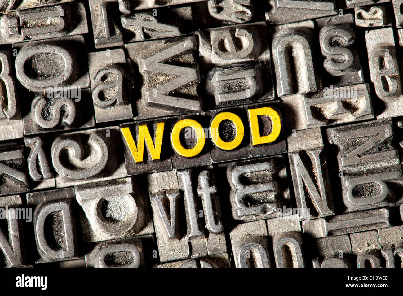 Old lead letters forming the word "wood Stock Photo - Alamy