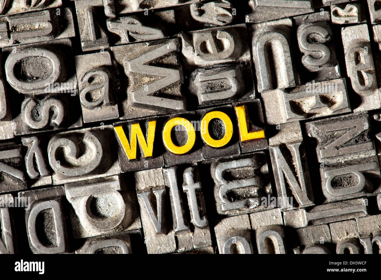 Old lead letters forming the word "wool Stock Photo - Alamy
