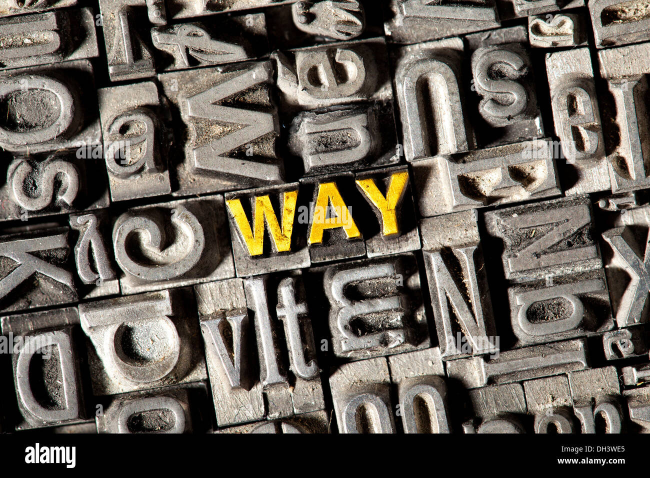 Old lead letters forming the word Way Stock Photo - Alamy
