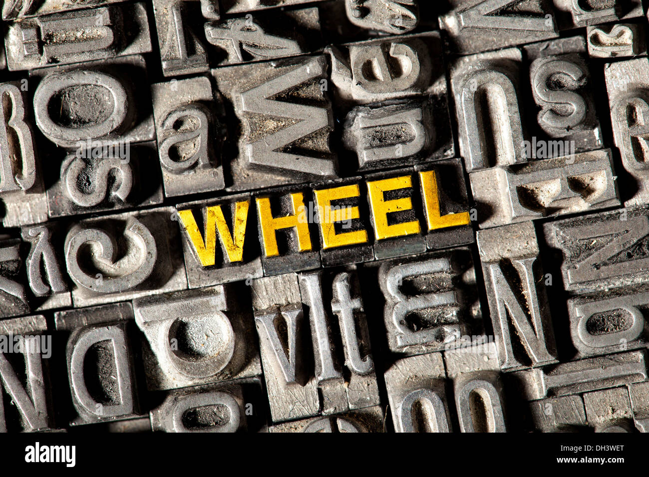 Old lead letters forming the word Wheel Stock Photo - Alamy