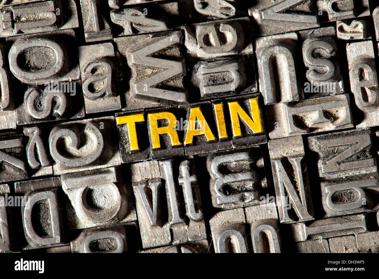 Old lead letters forming the word Train Stock Photo - Alamy