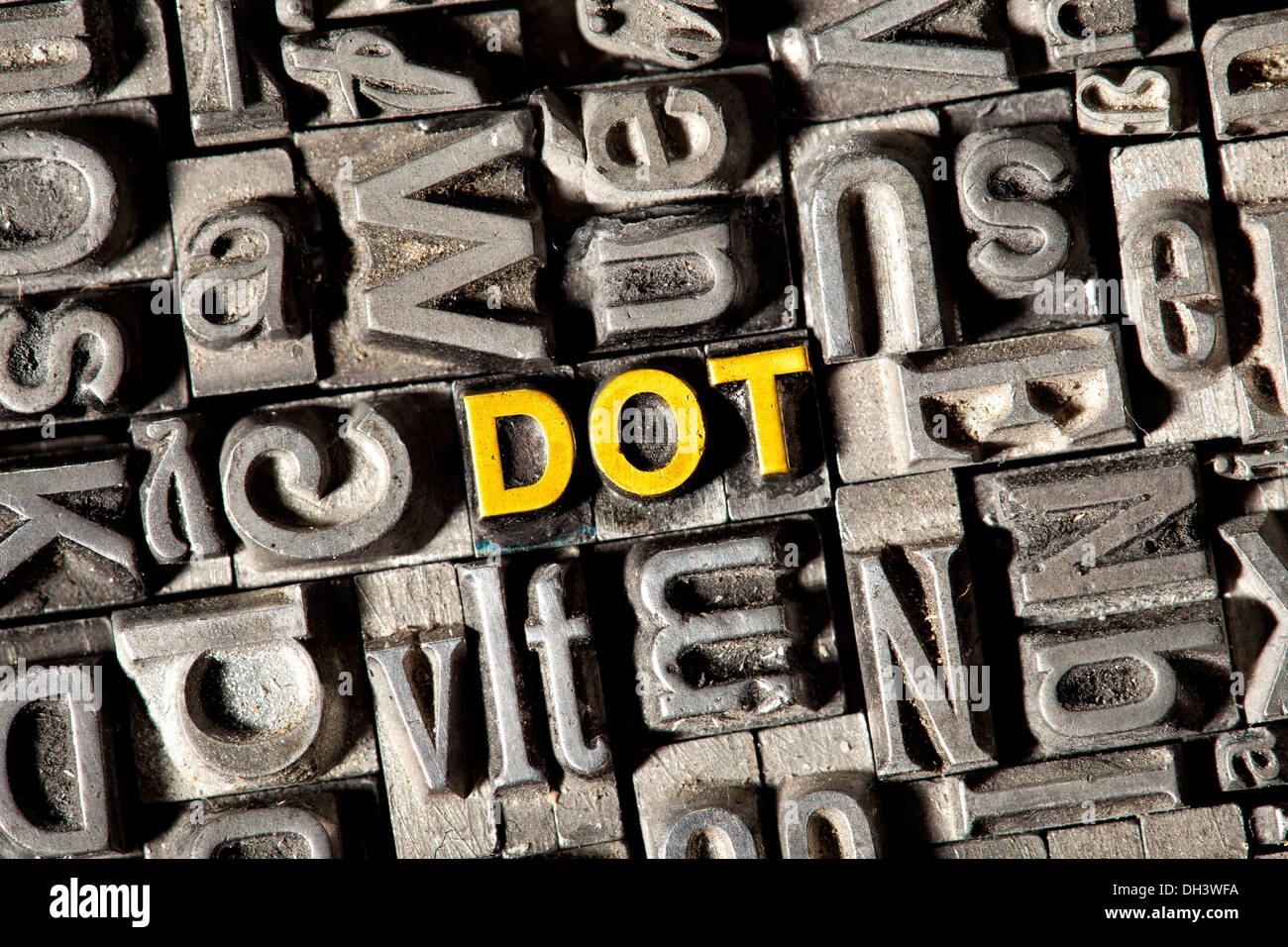 Old lead letters forming the word Dot Stock Photo - Alamy