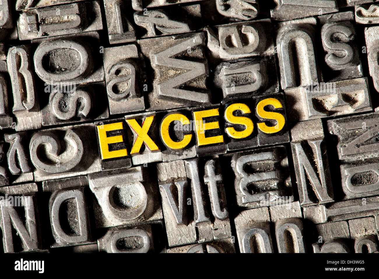 Old lead letters forming the word Excess Stock Photo - Alamy