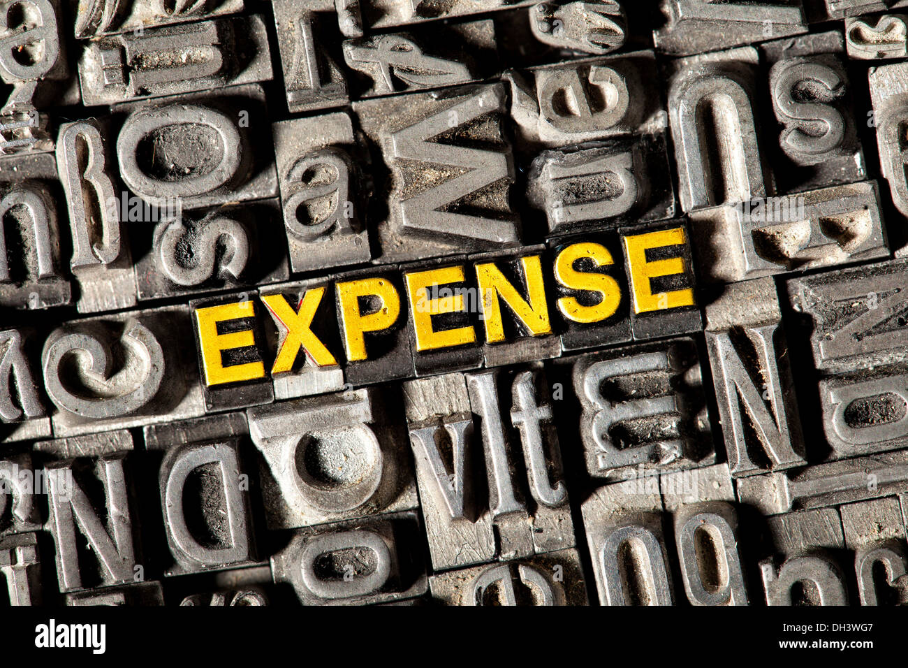 Old lead letters forming the word Expense Stock Photo - Alamy
