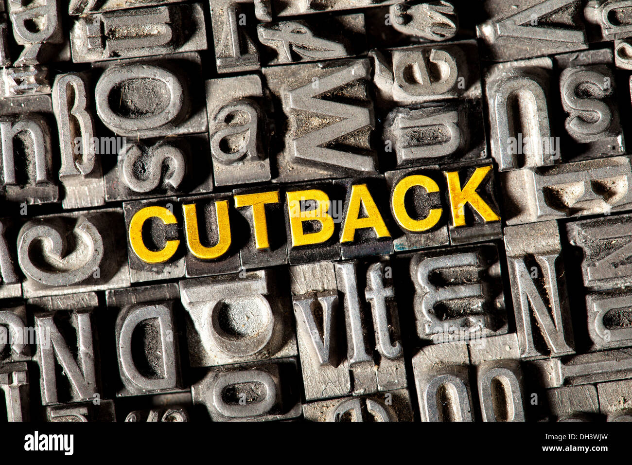 Old lead letters forming the word Cutback Stock Photo - Alamy