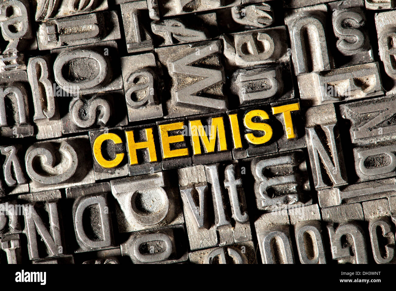 Old lead letters forming the word Chemist Stock Photo - Alamy