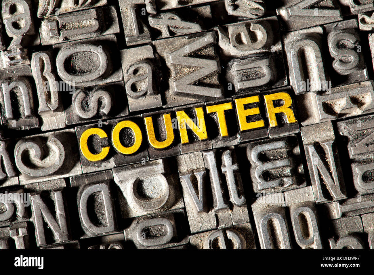 Old lead letters forming the word Counter Stock Photo - Alamy