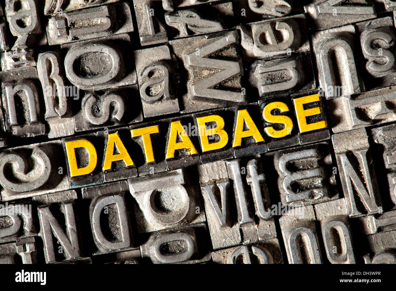 Old lead letters forming the word Database Stock Photo - Alamy