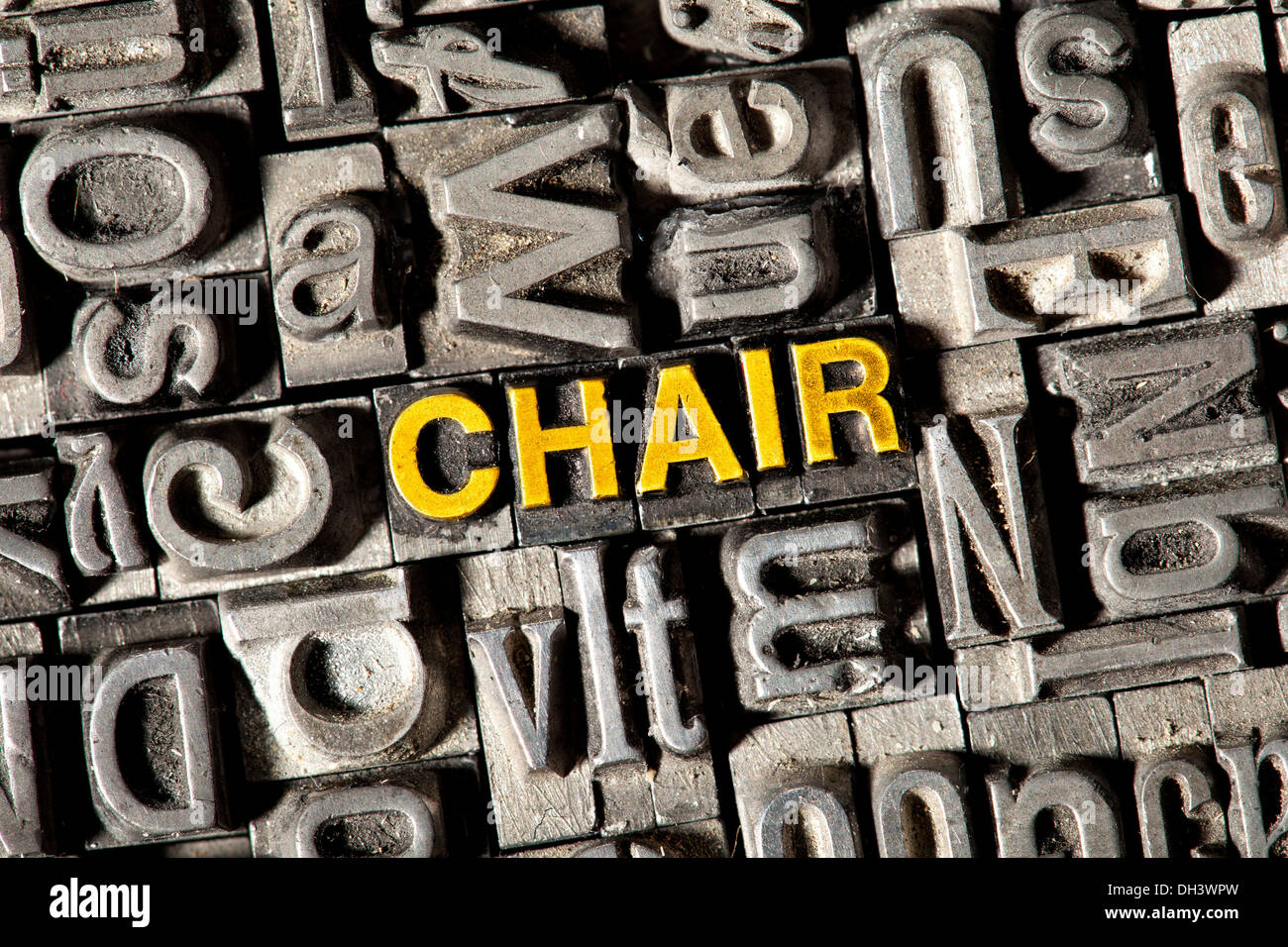 Old lead letters forming the word Chair Stock Photo - Alamy