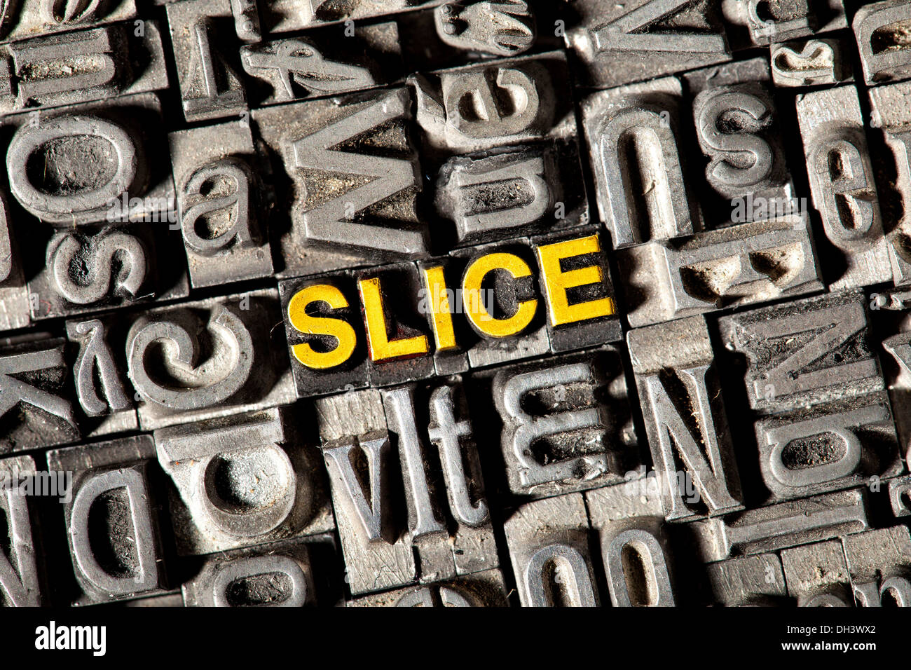 Old lead letters forming the word Slice Stock Photo - Alamy