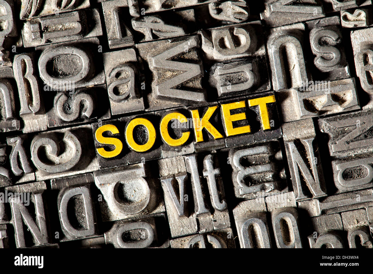 Old lead letters forming the word Socket Stock Photo - Alamy
