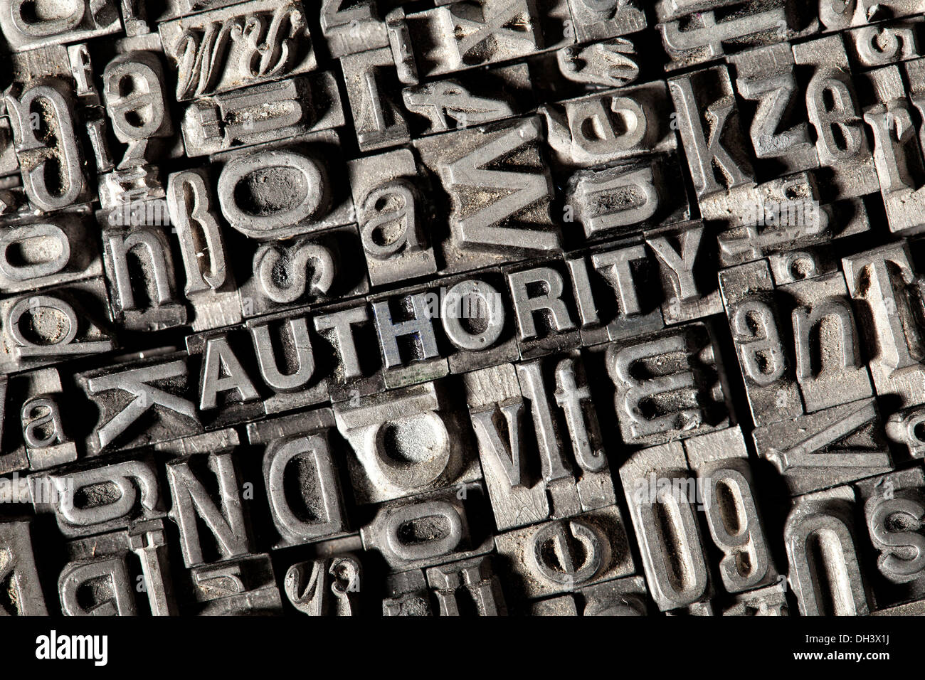 Old lead letters forming the word "AUTHORITY Stock Photo - Alamy