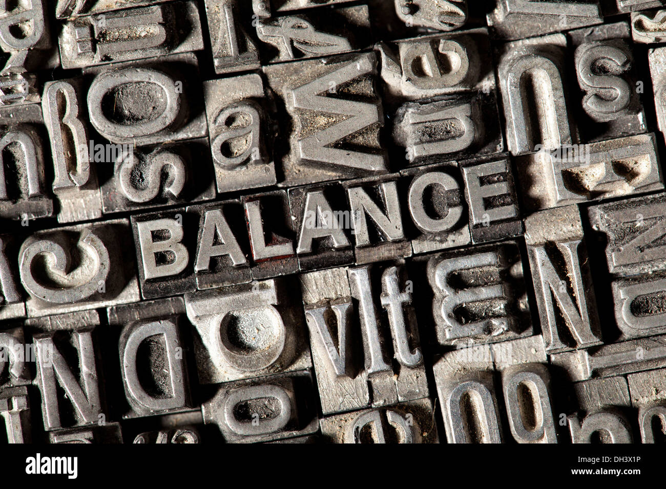 Old lead letters forming the word "BALANCE Stock Photo - Alamy