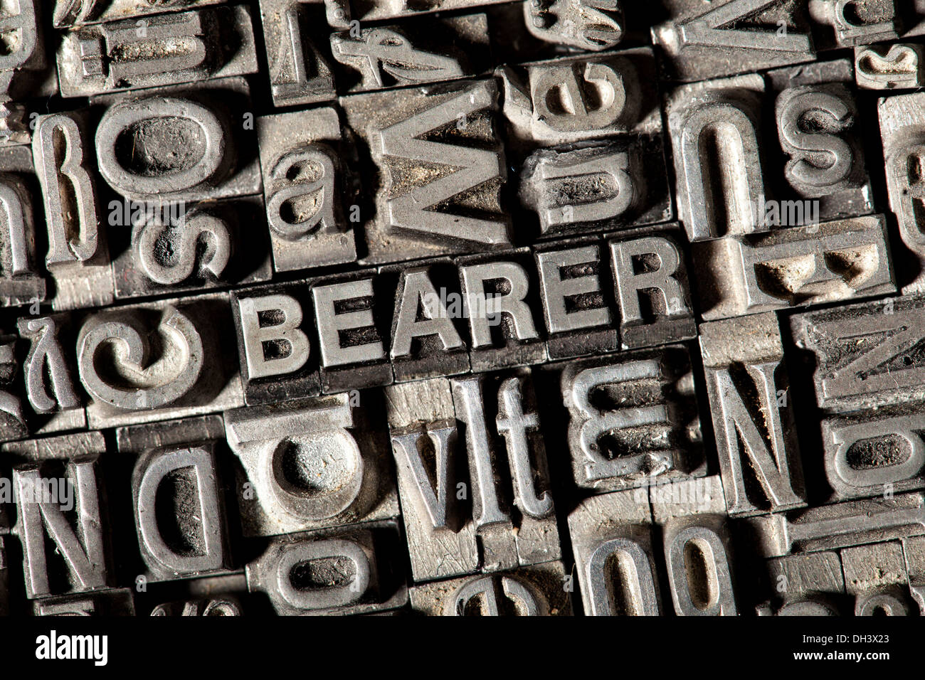 Old lead letters forming the word "BEARER Stock Photo - Alamy
