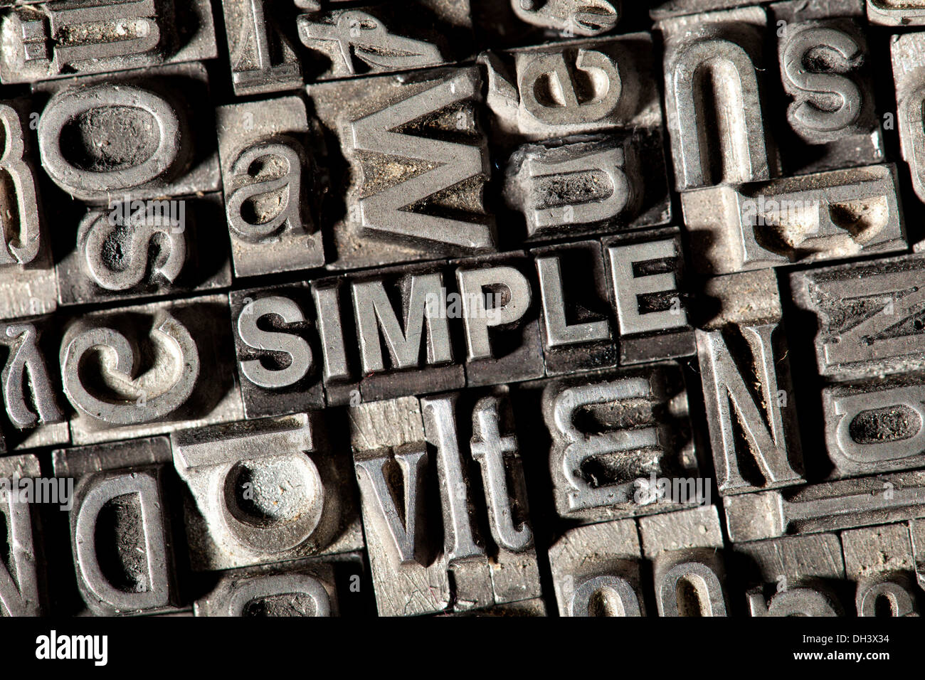 Old lead letters forming the word SIMPLE Stock Photo - Alamy