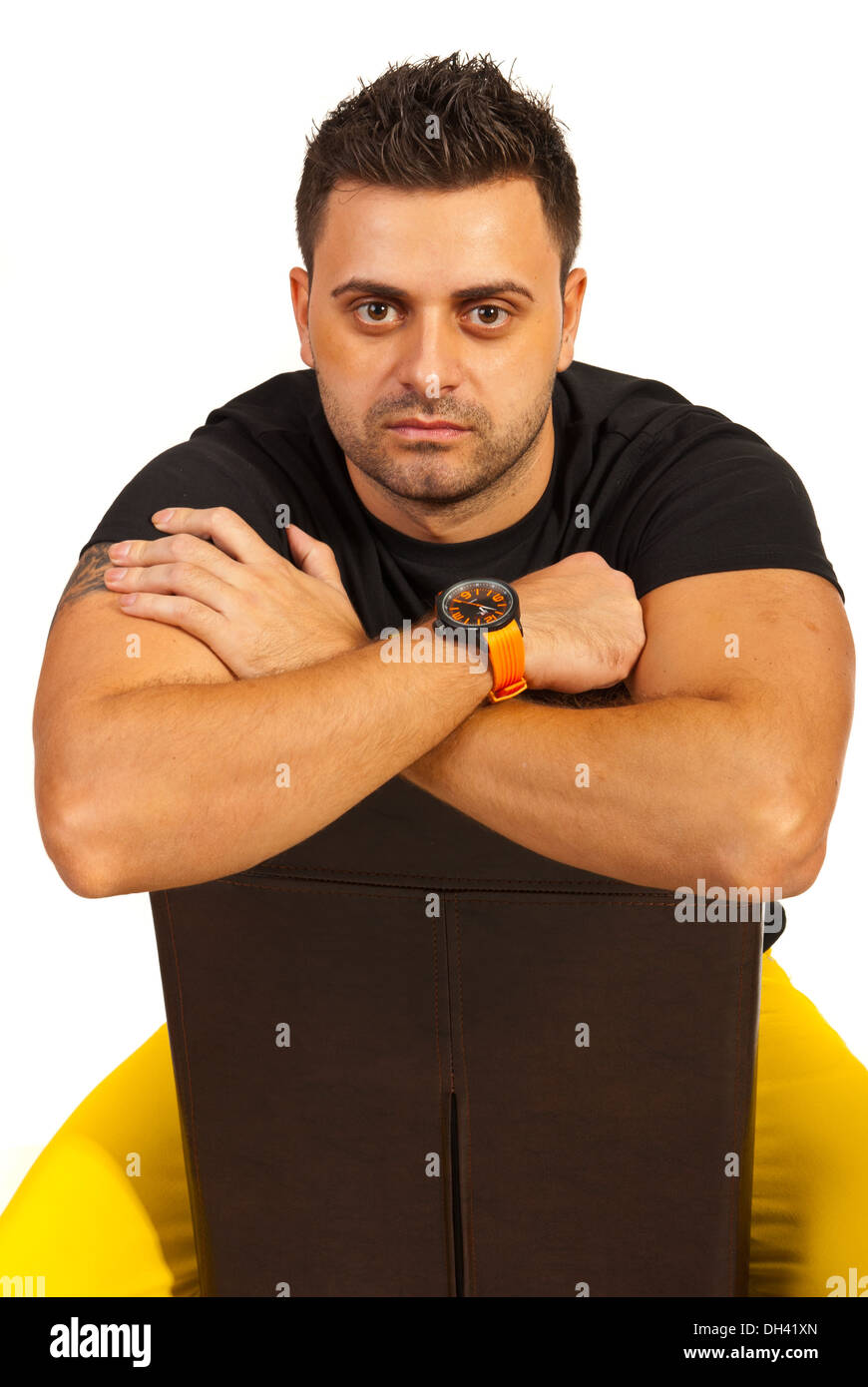 Cool guy sitting on chair isolated on white background Stock Photo - Alamy