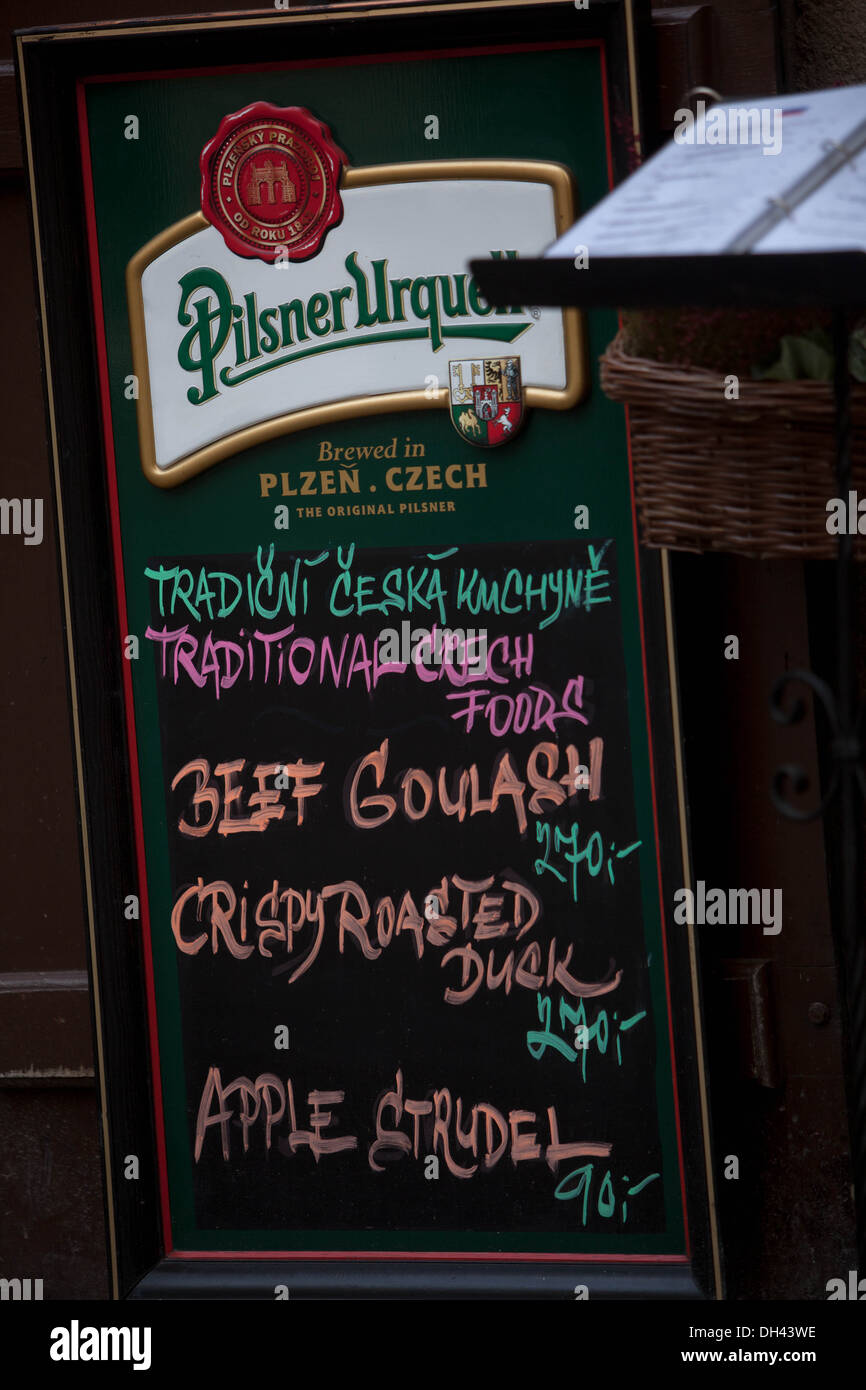 Restaurant street menu board, lunch menu Prague Czech Republic Stock ...