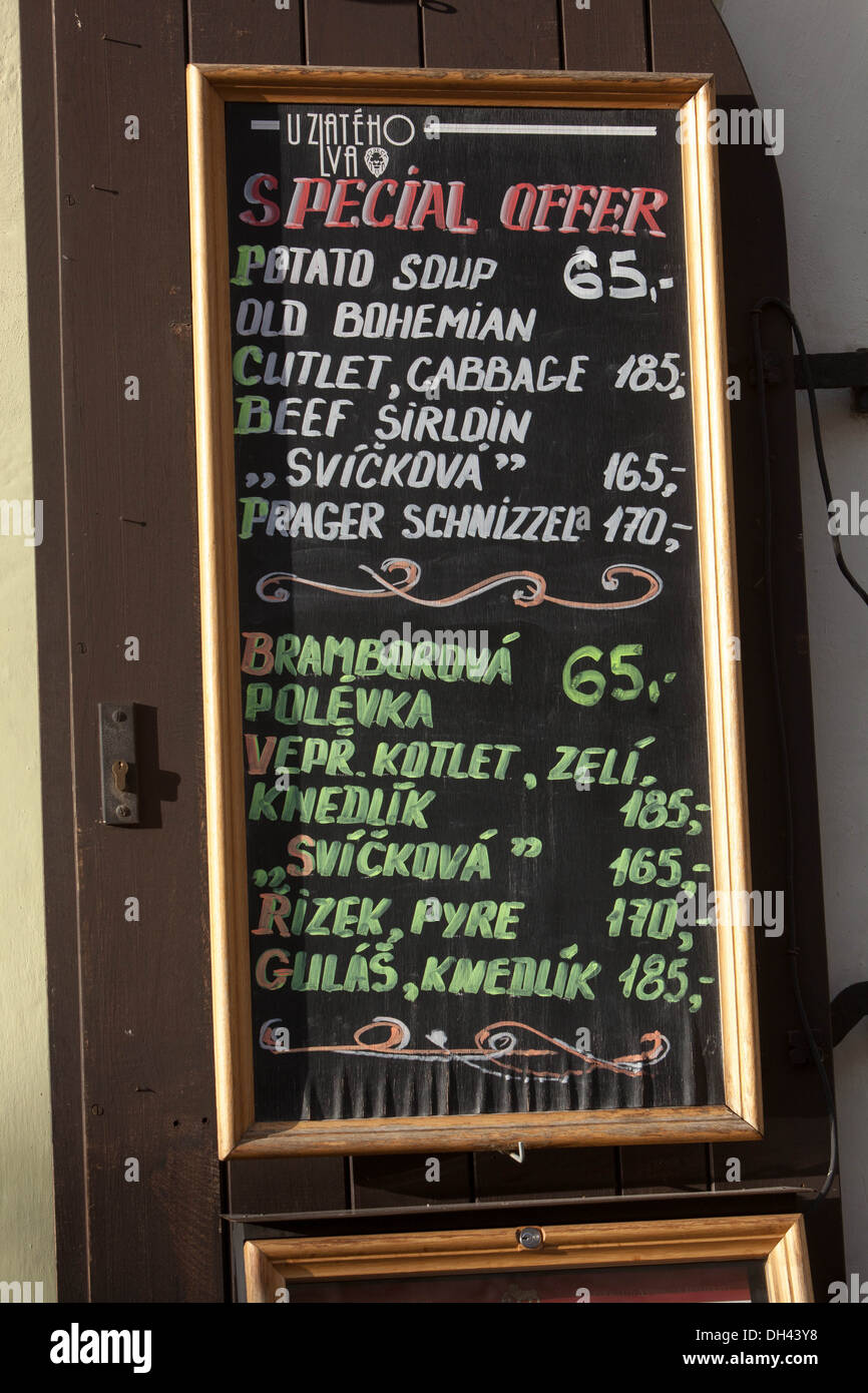 Restaurant street chalk board, lunch menu Prague Czech Republic Stock ...