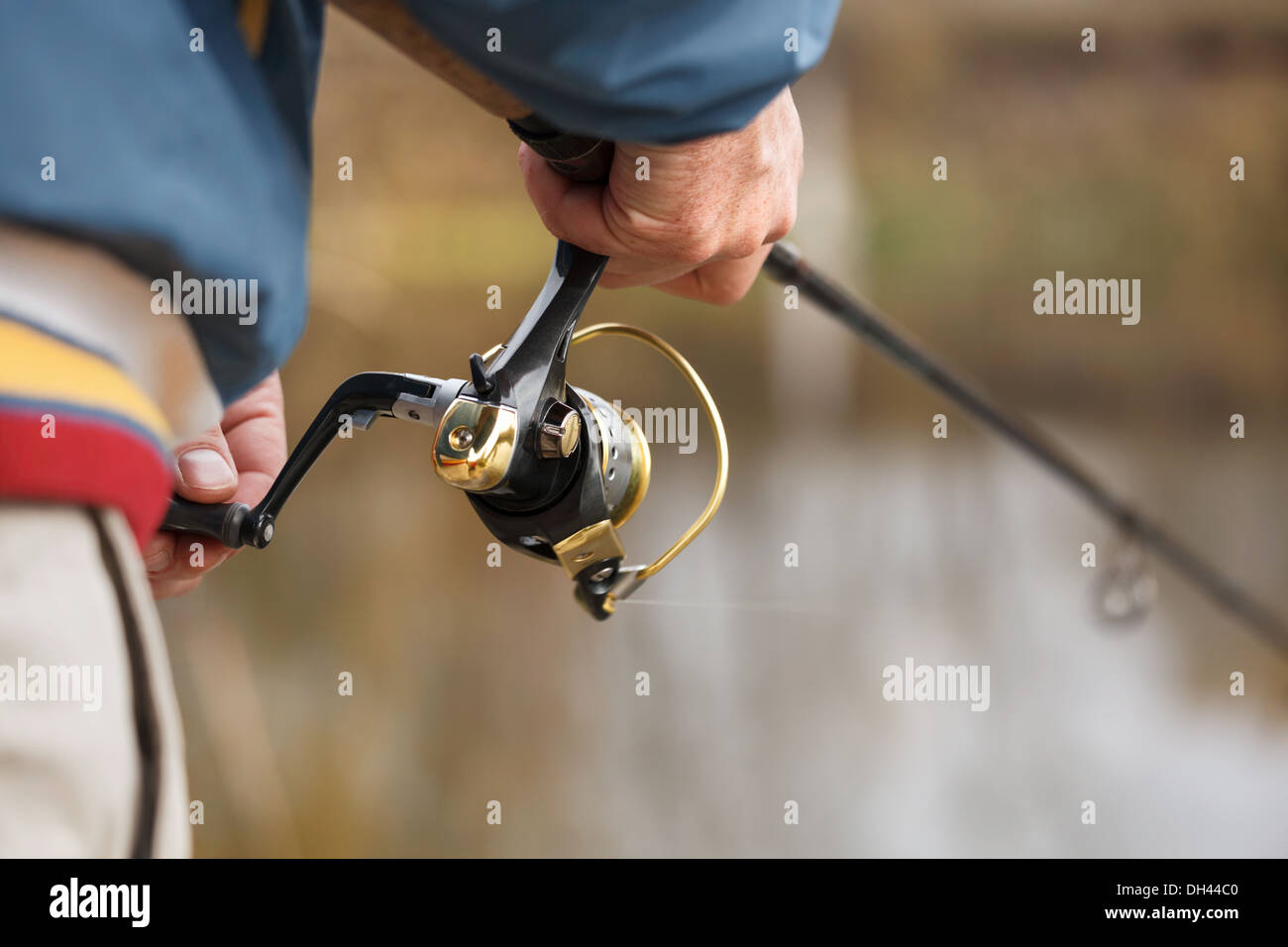Closeup of Fisherman`s hand with spinning - autumn fishing season Stock ...