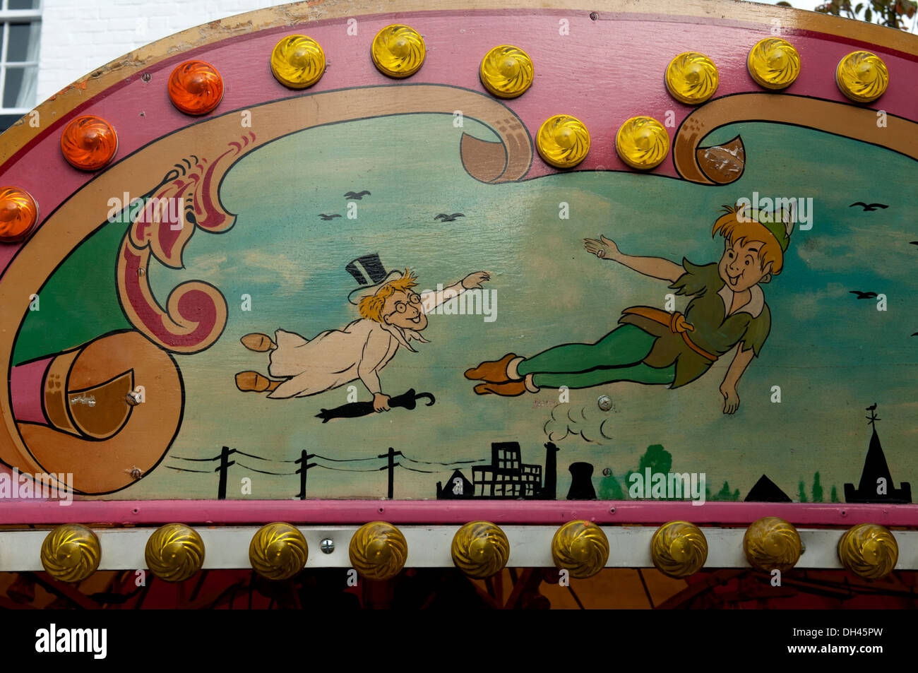 Fairground art on a ride at Warwick Mop Fair, UK Stock Photo - Alamy