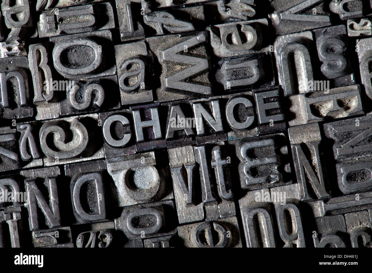 Old lead letters forming the word CHANCE Stock Photo - Alamy