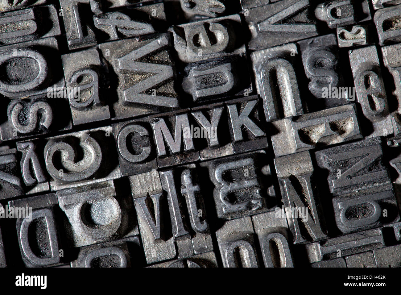 Old lead letters forming the term CMYK Stock Photo - Alamy