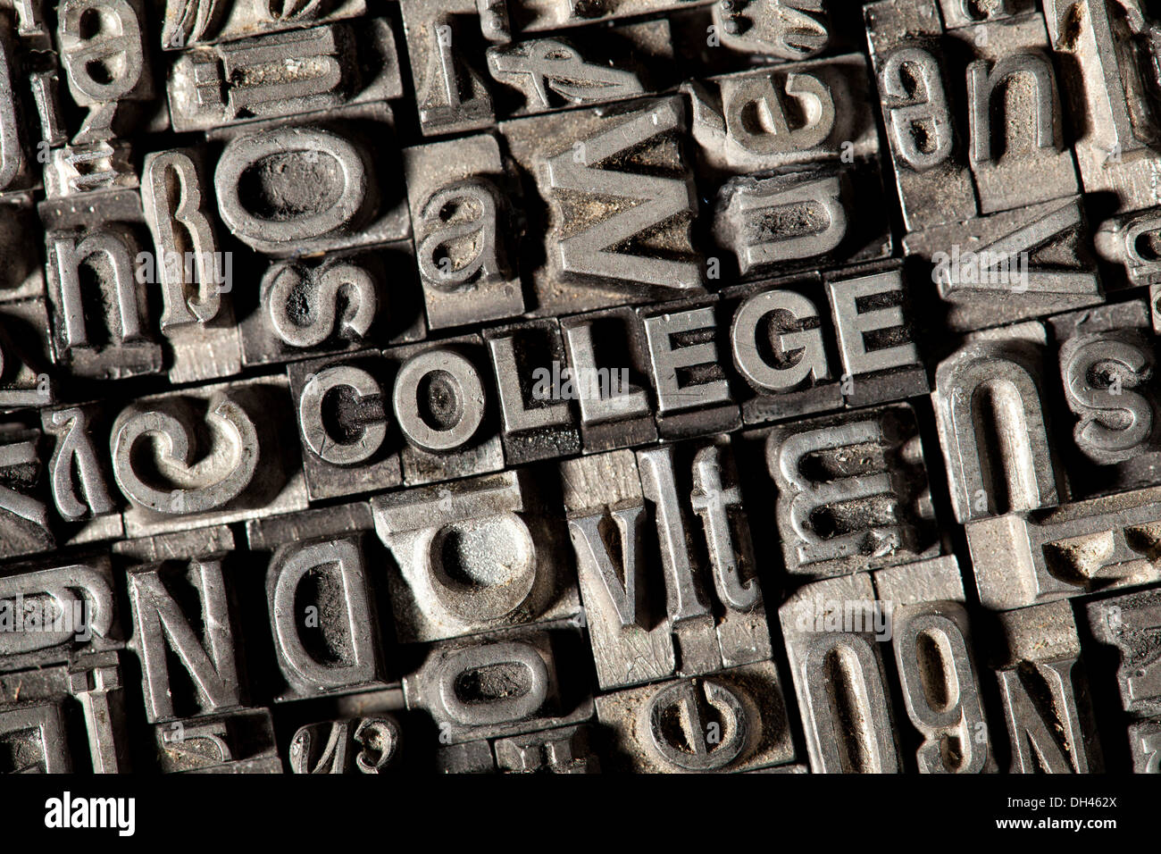 Old lead letters forming the word COLLEGE Stock Photo - Alamy
