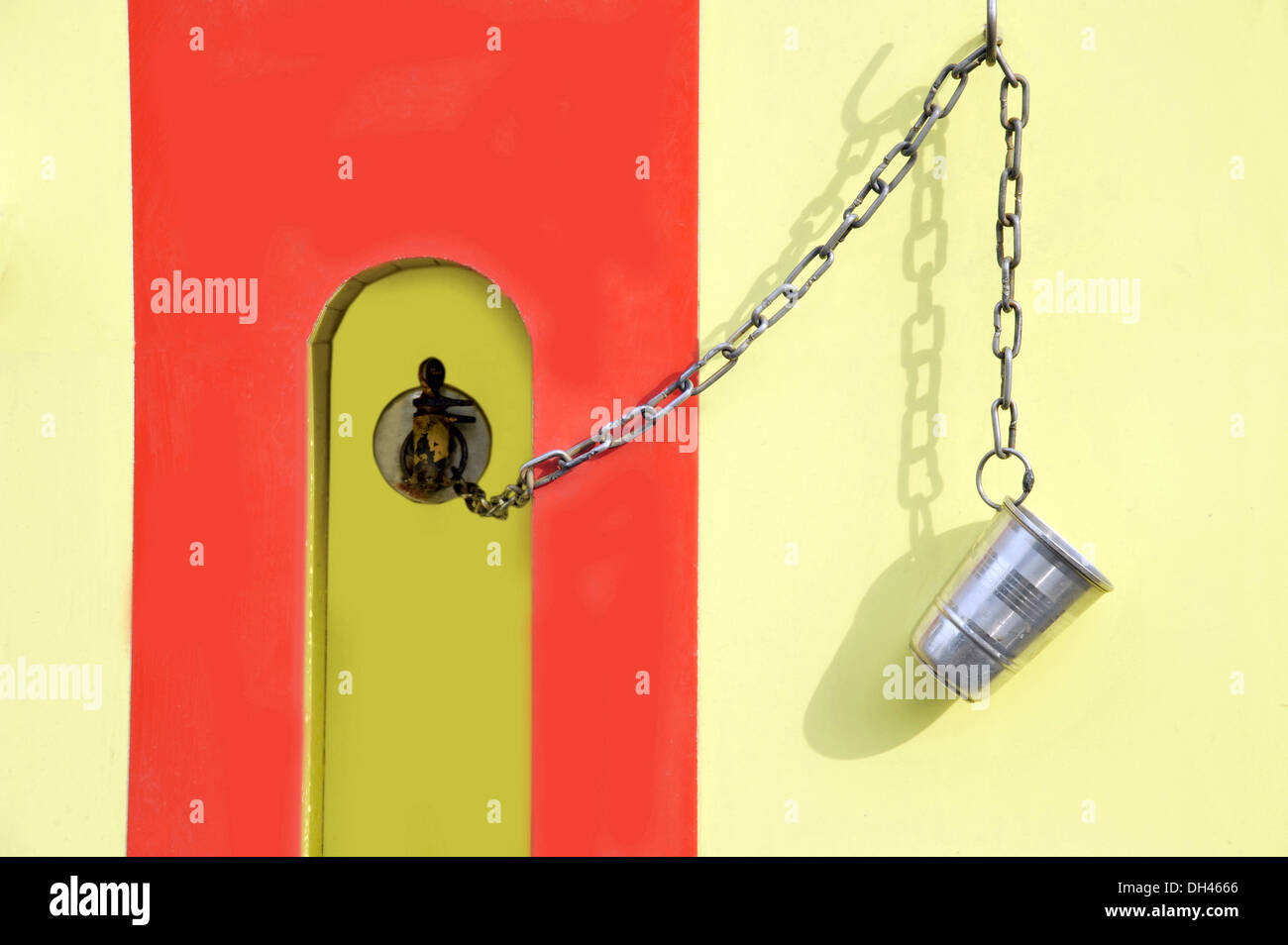 Free Drinking Water steel glass tied to a chain at Mumbai Maharashtra ...