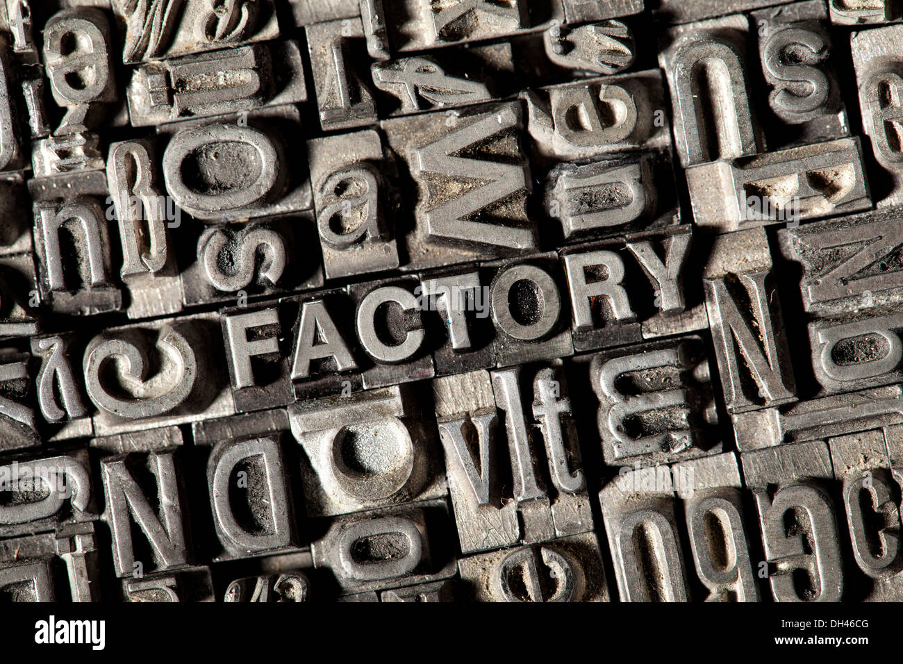 Old lead letters forming the word FACTORY Stock Photo - Alamy