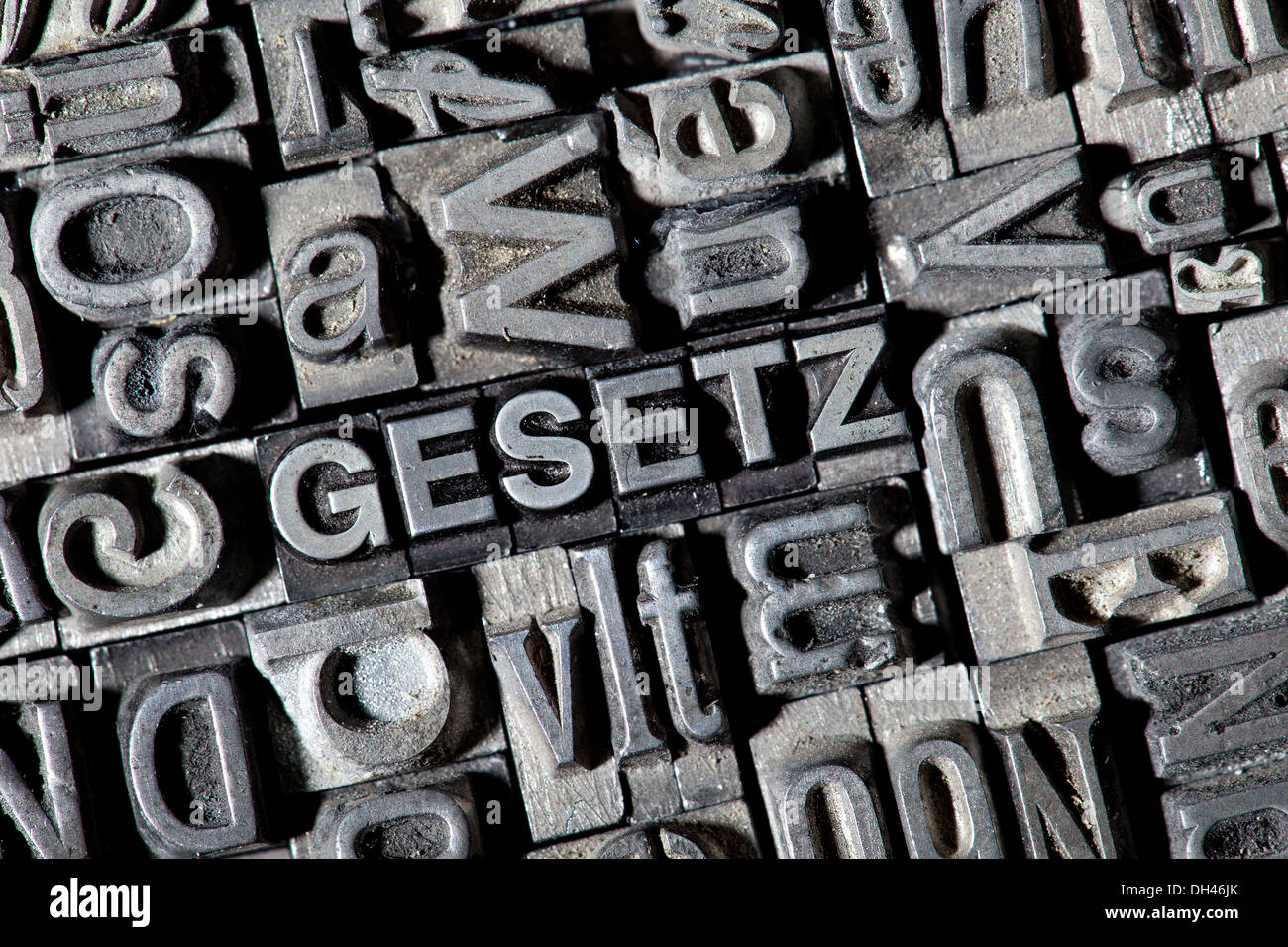 Old lead letters forming the word GESETZ, German for law Stock Photo ...