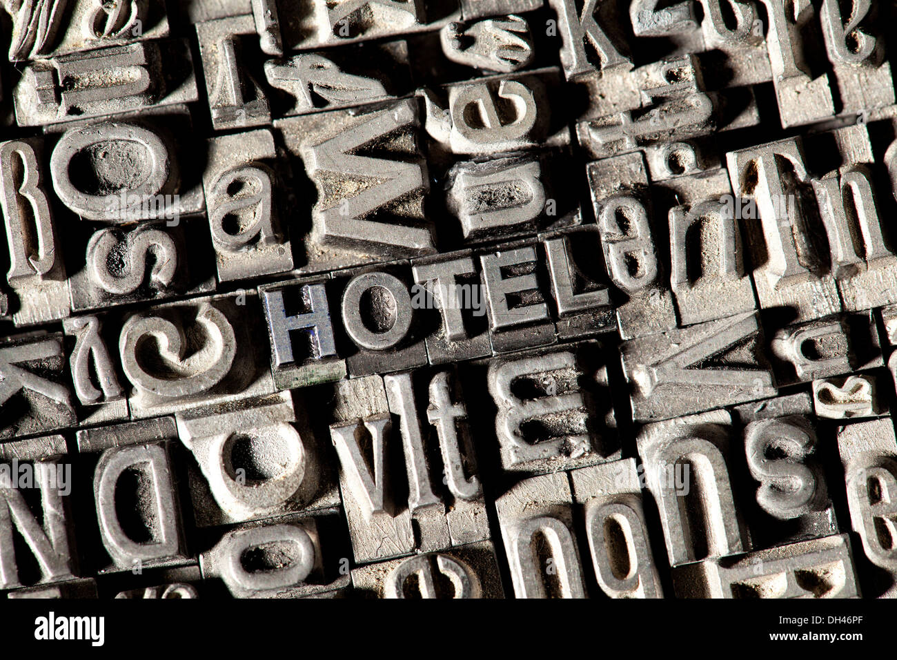 Old lead letters forming the word HOTEL Stock Photo - Alamy