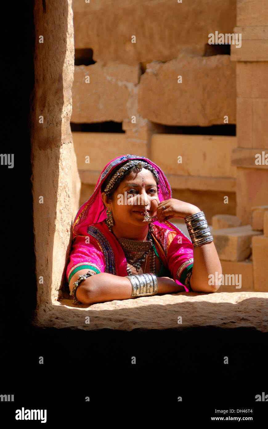 Indian woman in traditional fancy dress Jaisalmer Rajasthan India Asia ...