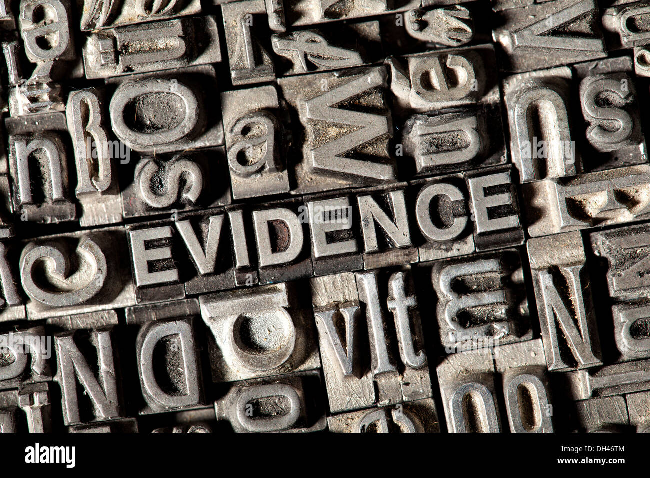 Old lead letters forming the word EVIDENCE Stock Photo - Alamy
