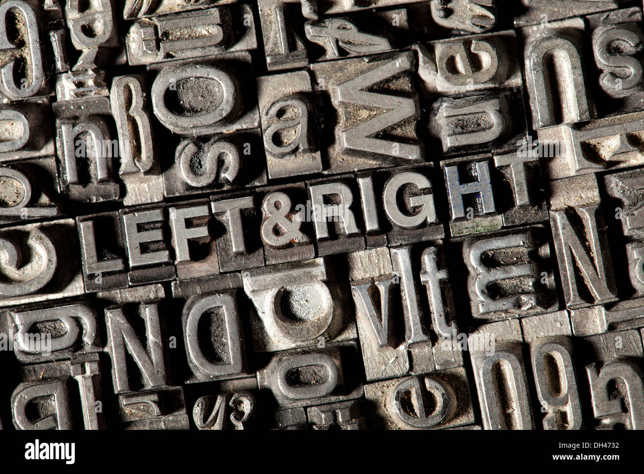 Old lead letters forming the words "left & right Stock Photo - Alamy