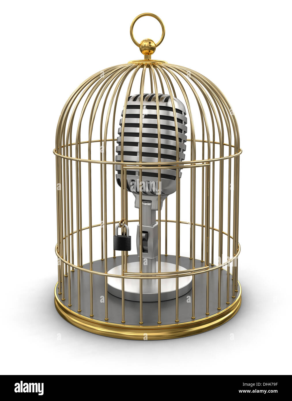 Gold Cage with Microphone (clipping path included Stock Photo - Alamy