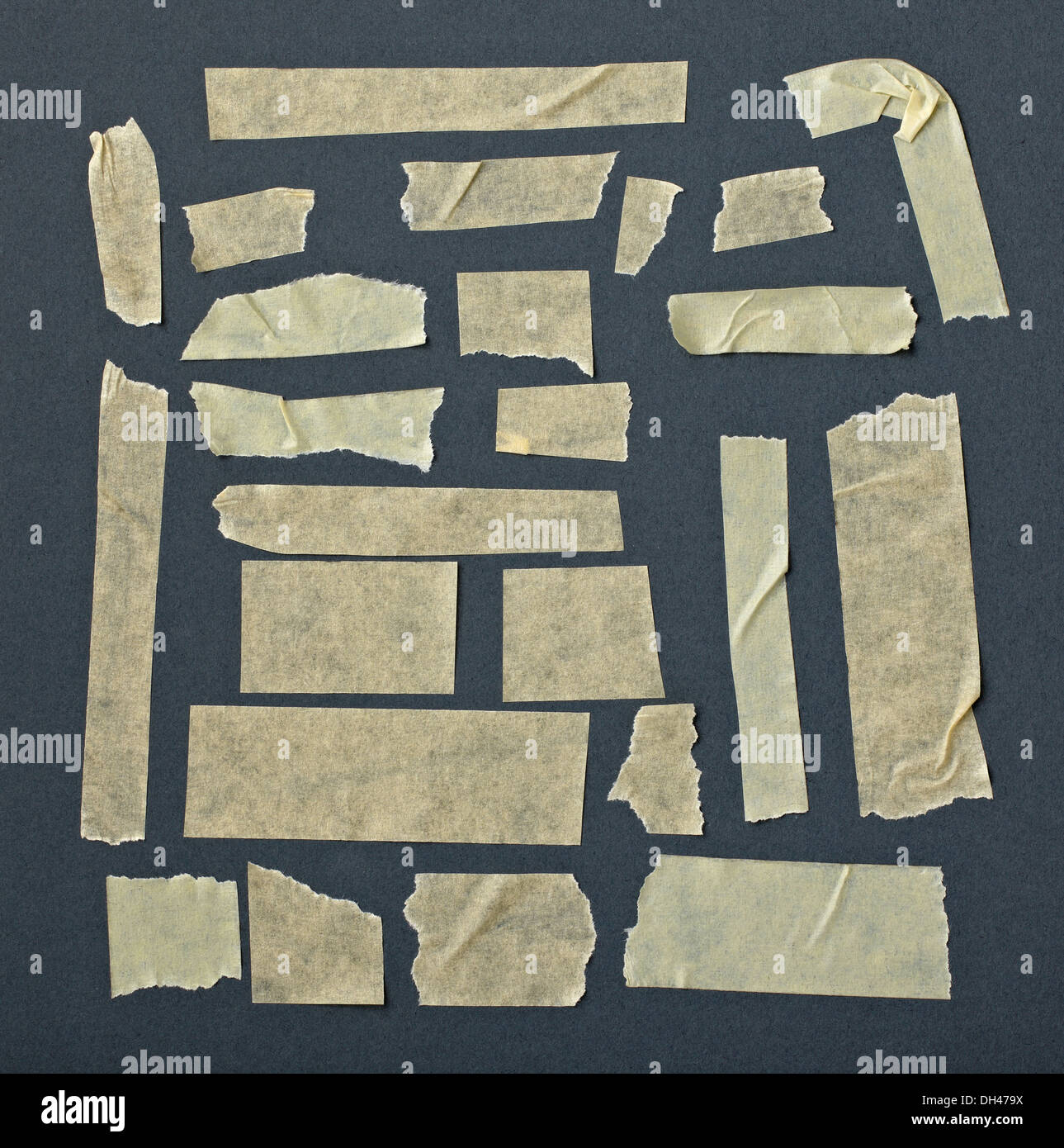 collection of various adhesive tape pieces on black background Stock ...